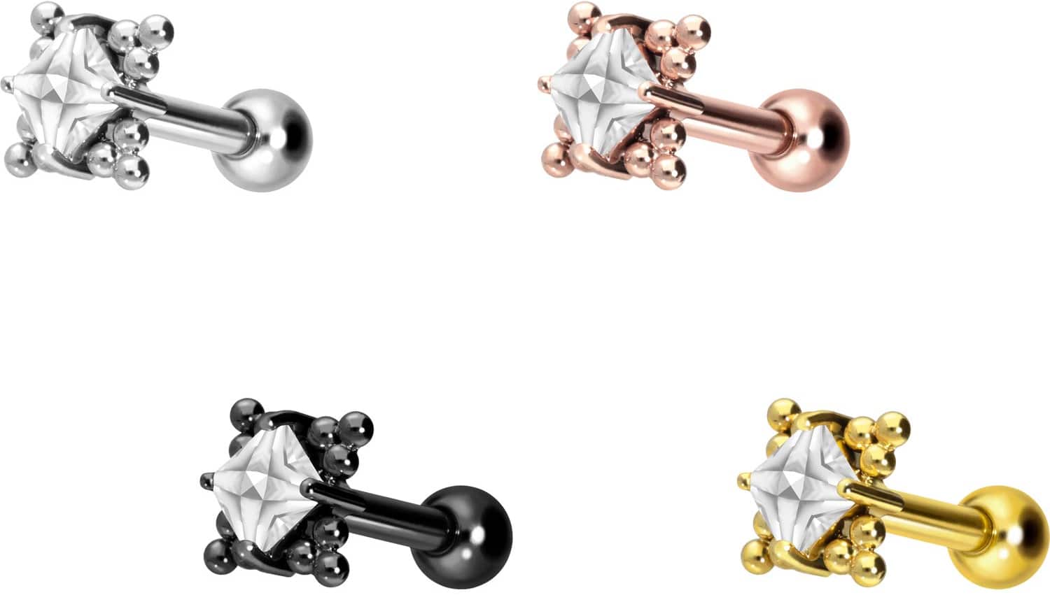 Titanium ear piercing with internal thread CRYSTAL + SPHERICAL ...